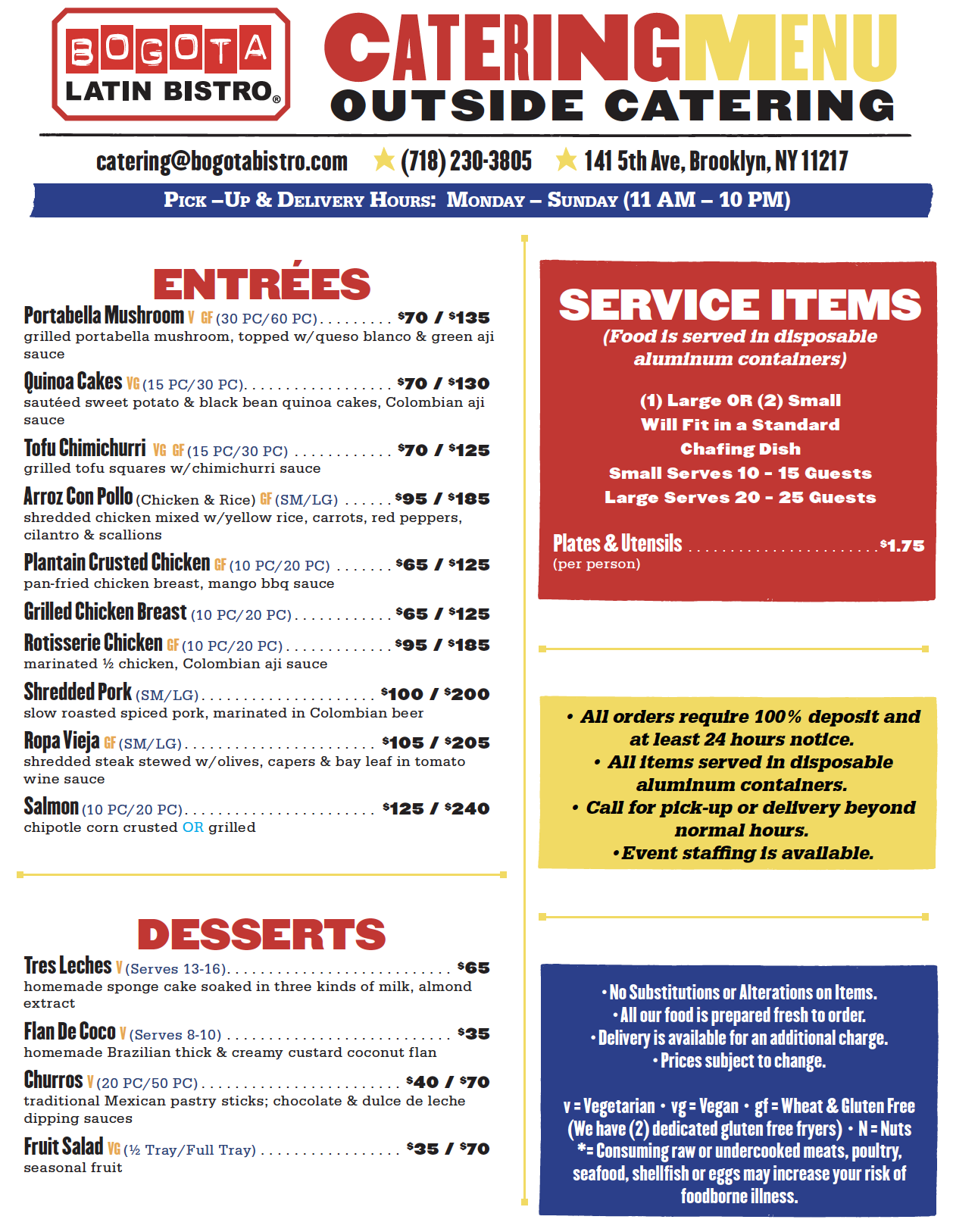 Catering Menu — Bogota Latin Bistro
