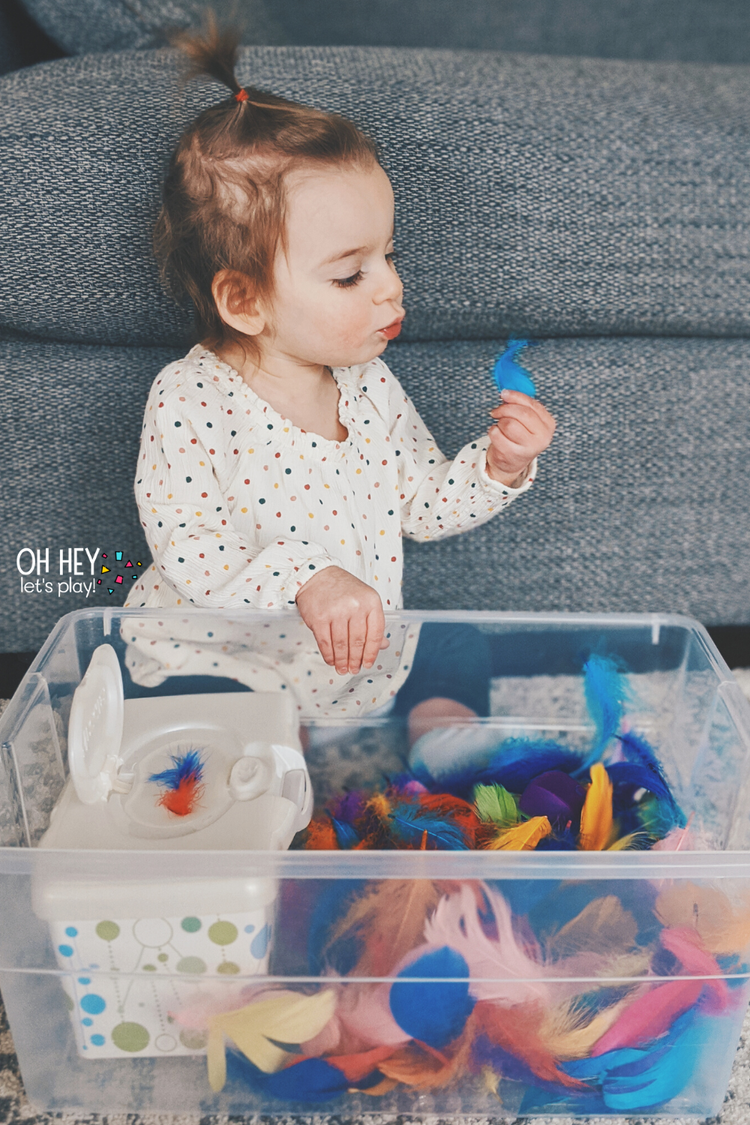 Feather Sensory Bin — Oh Hey Let's Play