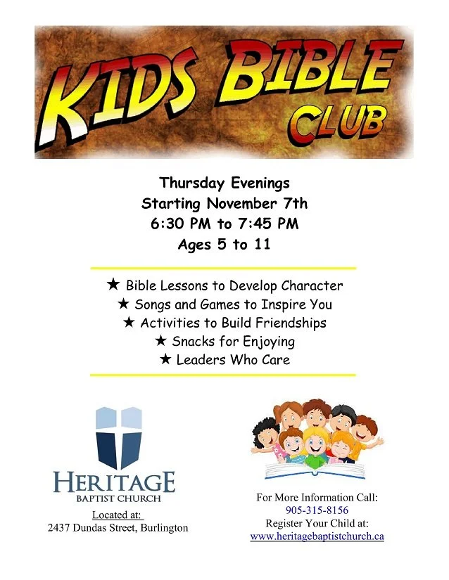Kid's Bible Club Registration — Heritage Baptist Church - Burlington ...