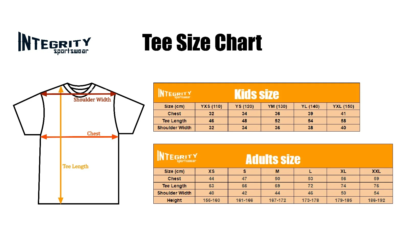 Size Chart — Integrity Sportswear