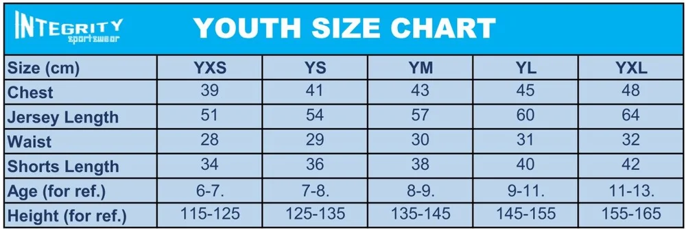 Size Chart — Integrity Sportswear