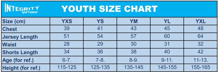 Size Chart — Integrity Sportswear