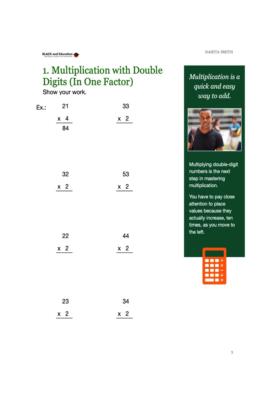 Double Digit Multiplication BLACK And Education