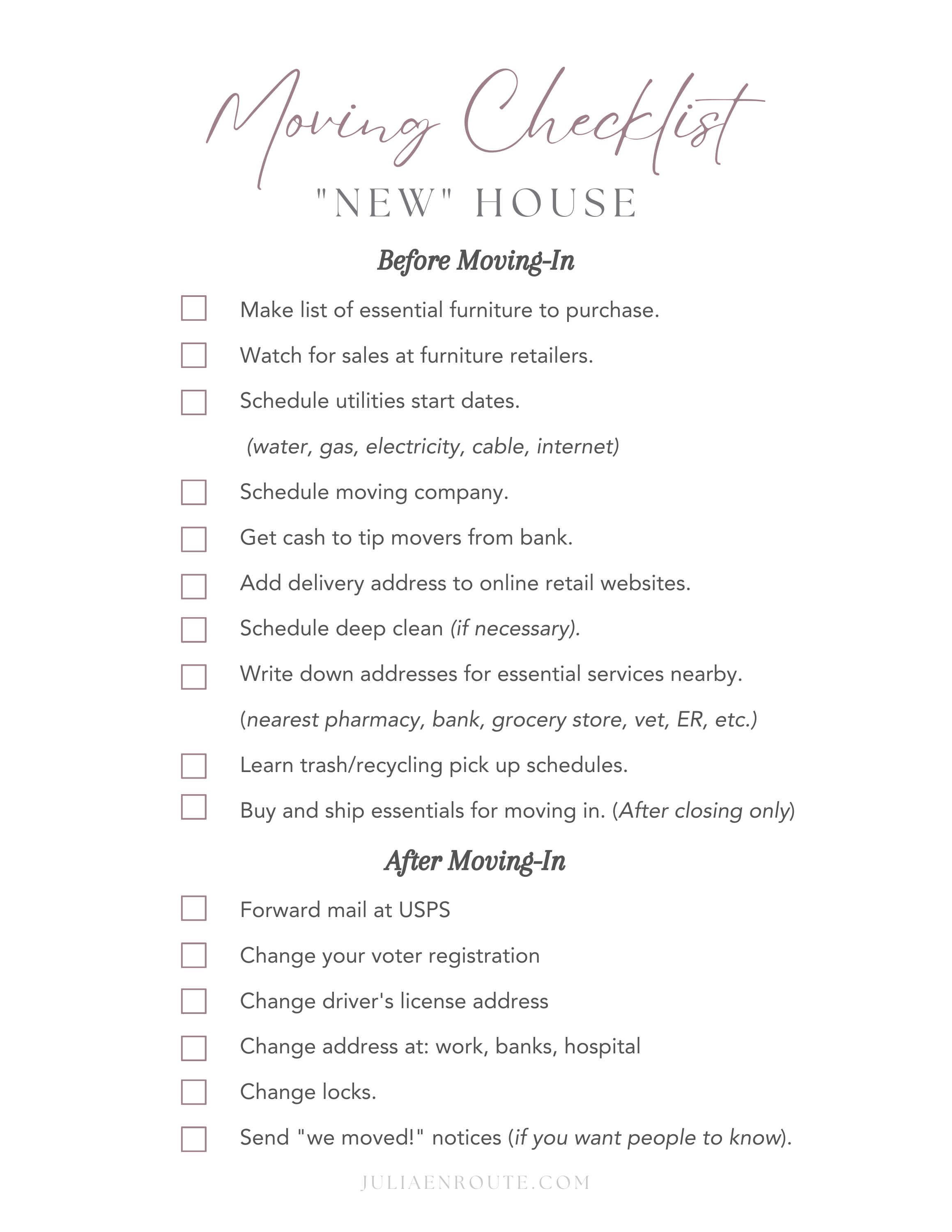 Moving Tips and Tricks + Printable Checklists! — Julia en Route