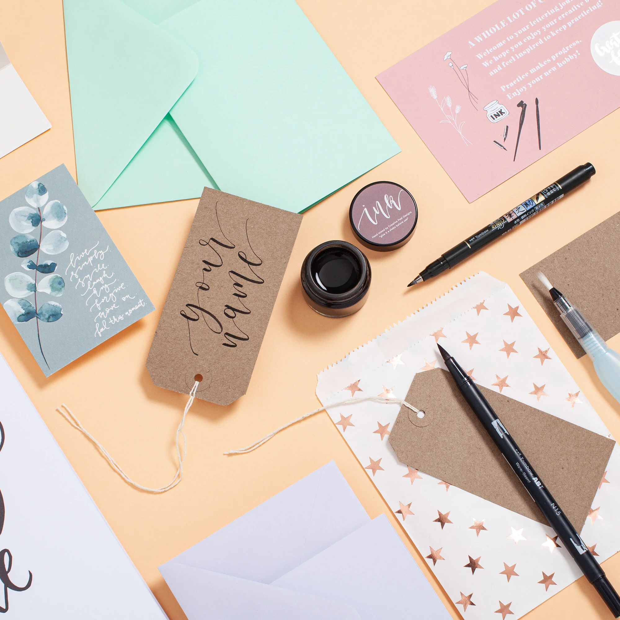 Brush Lettering Starter Kit + Class Video - Modern Calligraphy Courses ...