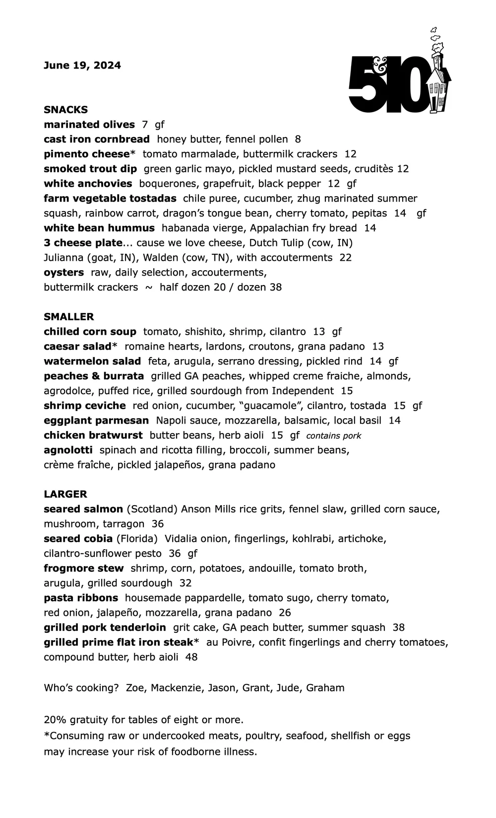 Menu — Five & Ten