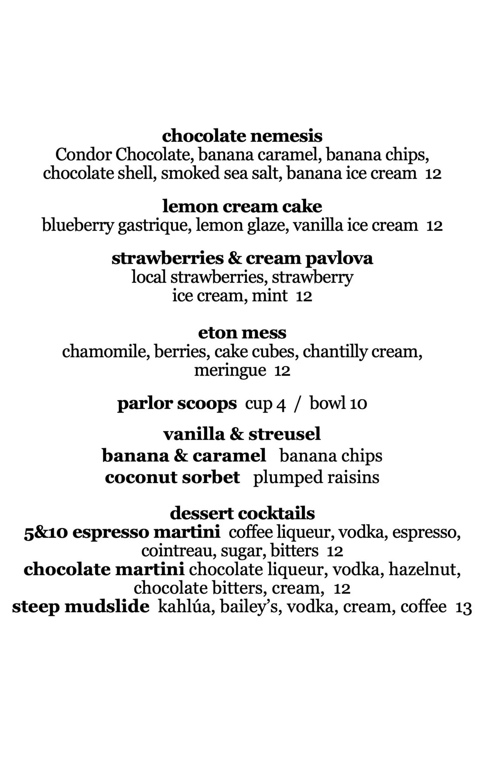 Menu — Five & Ten