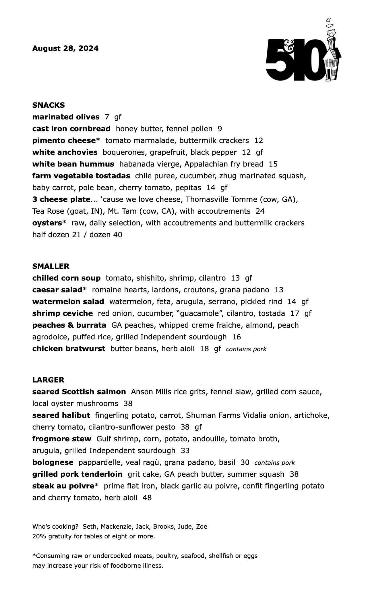 Menu — Five & Ten