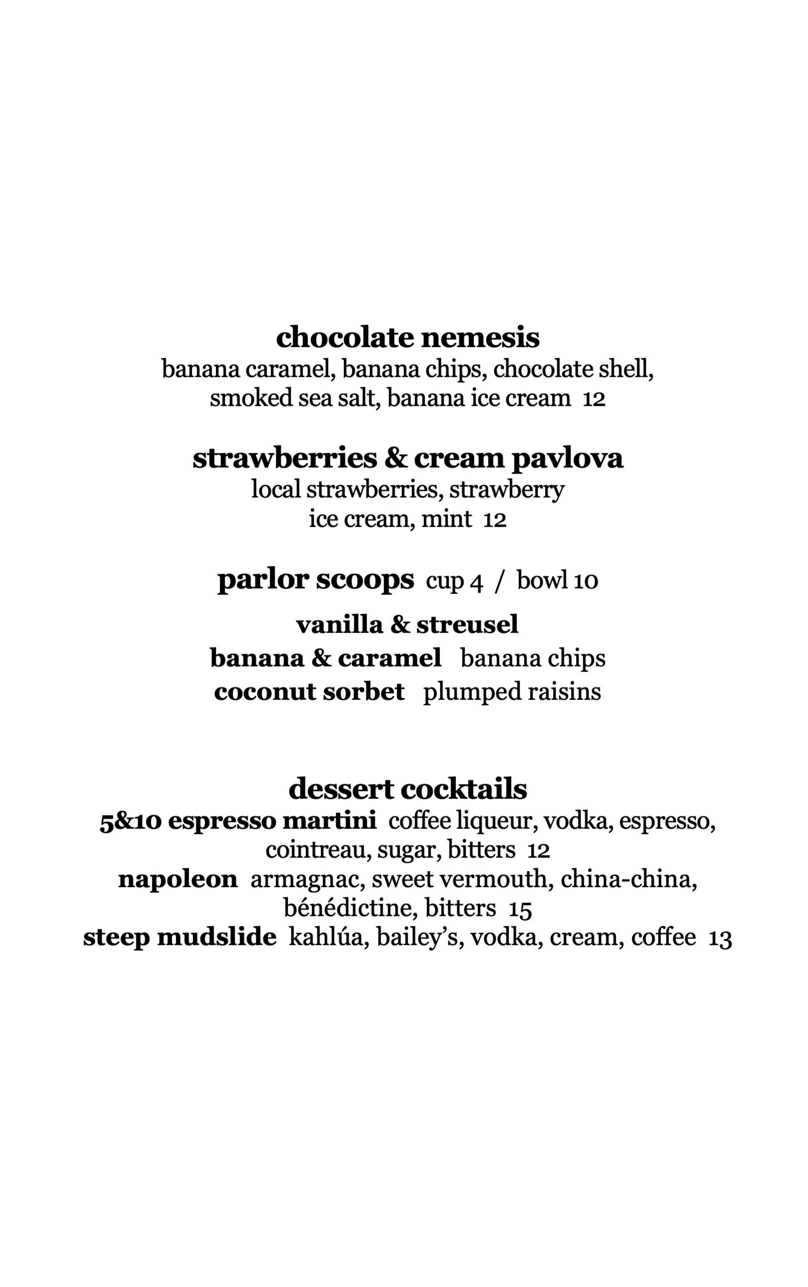 Menu — Five & Ten