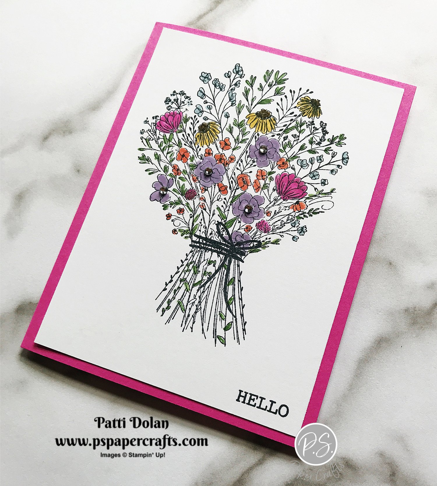 Hand-Drawn Blooms Hello Card — P.S. Paper Crafts