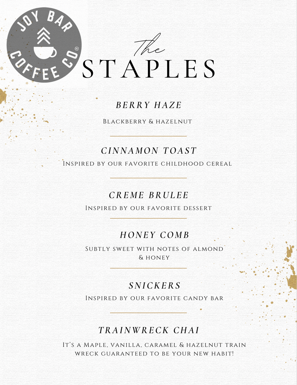 Menu 1 — 83 Custom Coffee & Joy Bar Coffee Co.