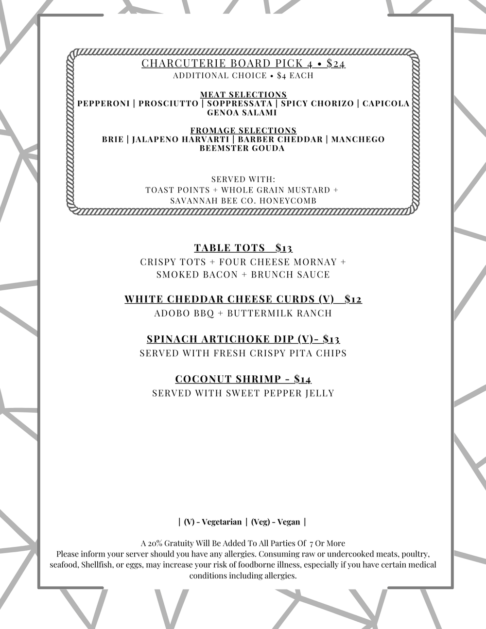 Dinner Menu — The Table