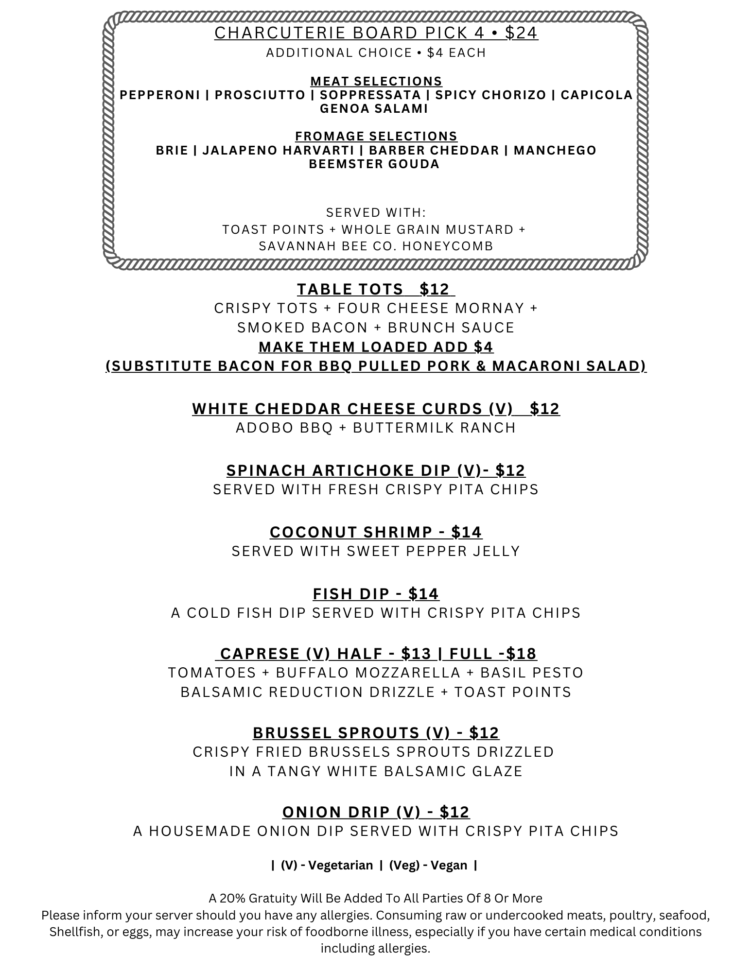 Dinner Menu — The Table