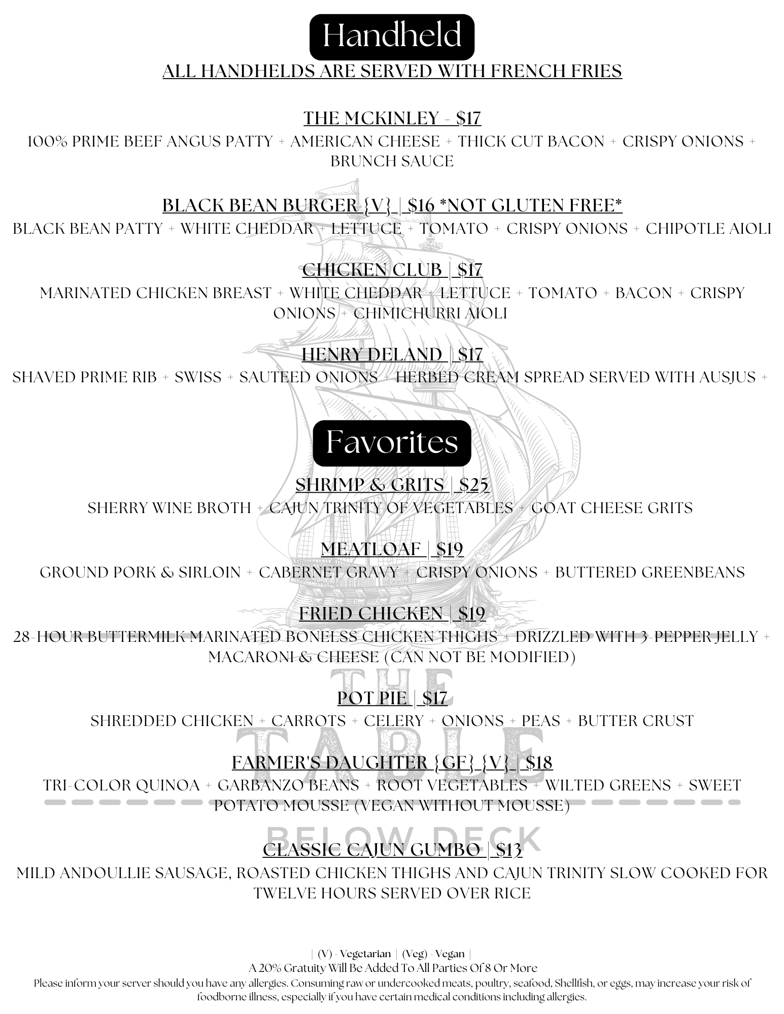 Lunch Menu — The Table