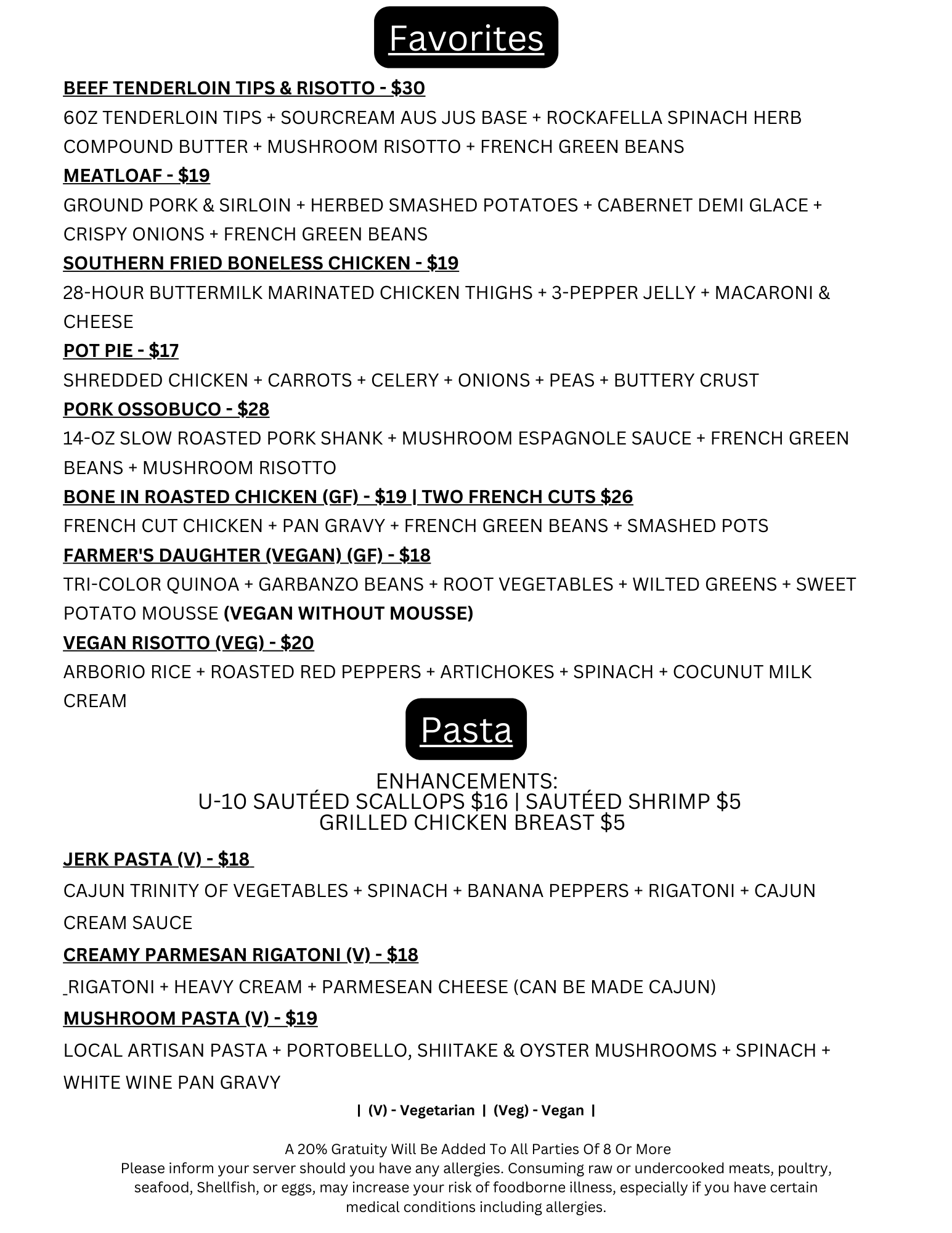 Dinner Menu — The Table