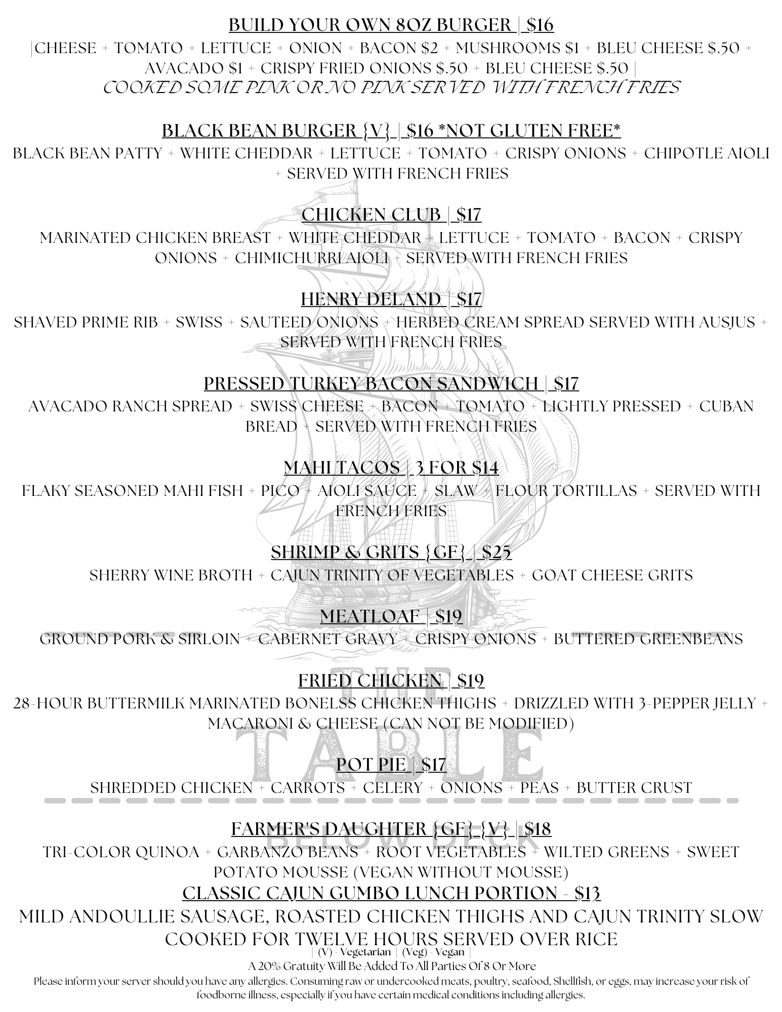 Lunch Menu — The Table