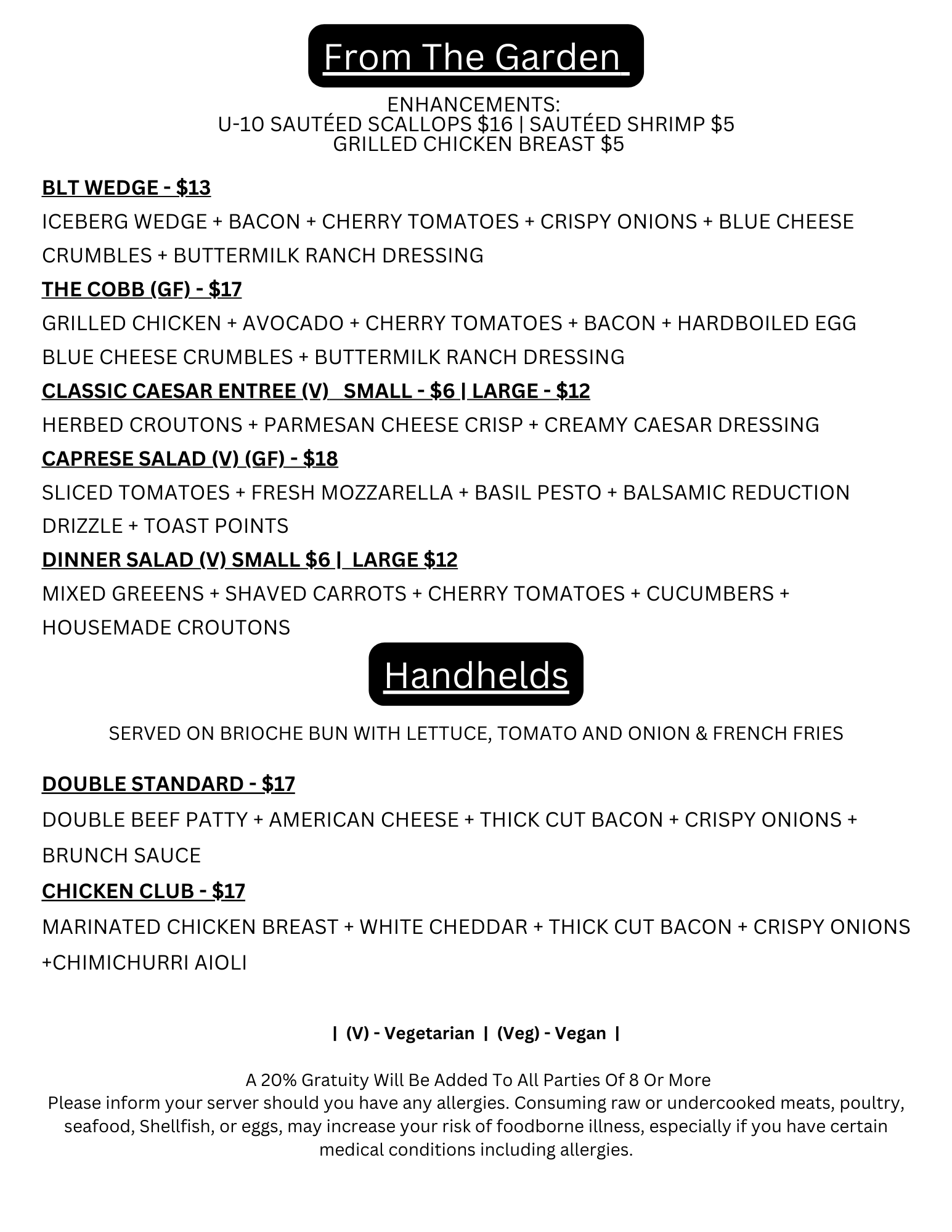 Dinner Menu — The Table