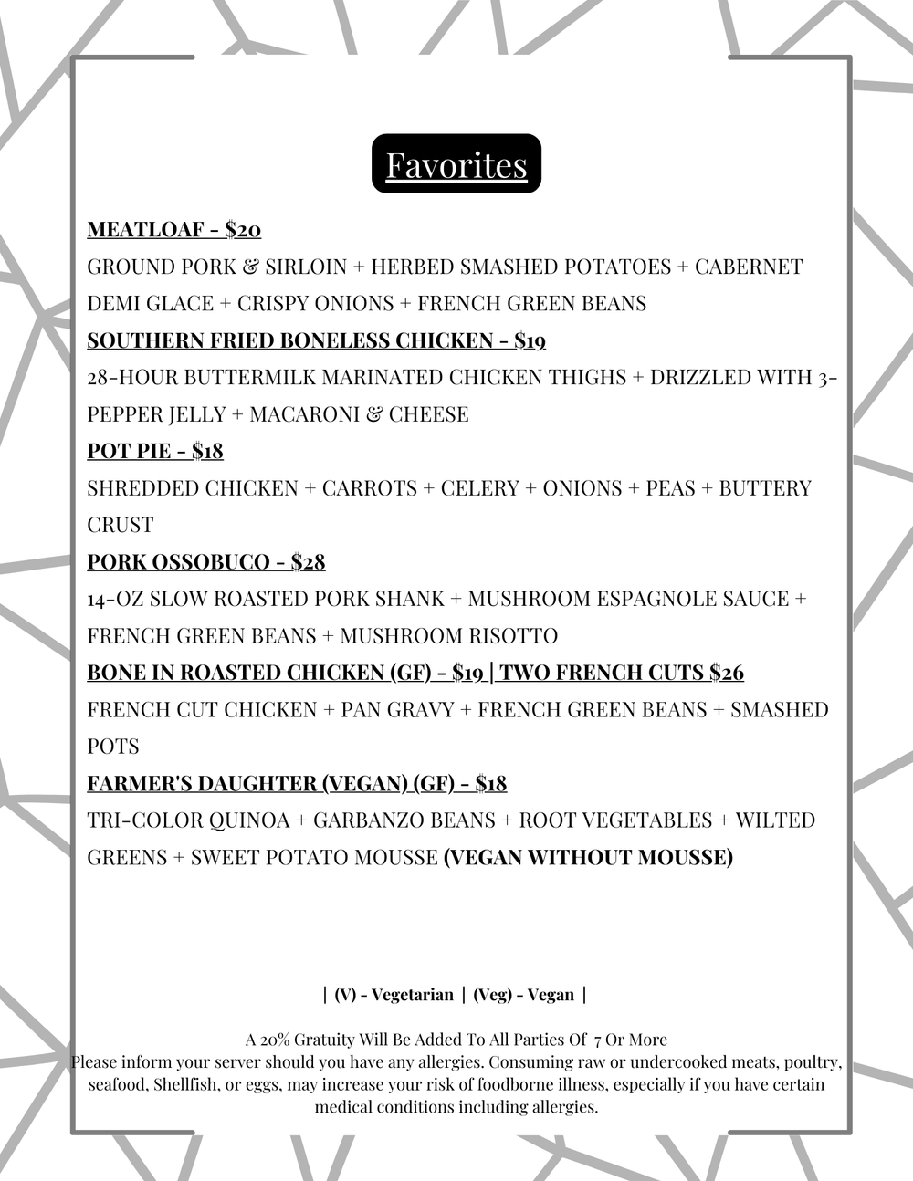 Dinner Menu — The Table