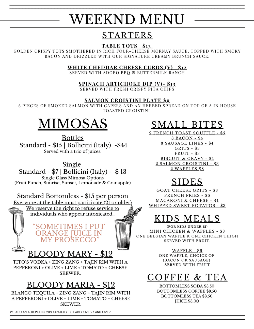 Weekend Menu — The Table