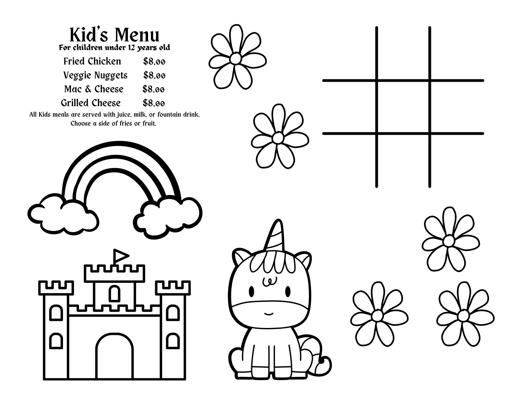 Kids Menu Coloring Pages
