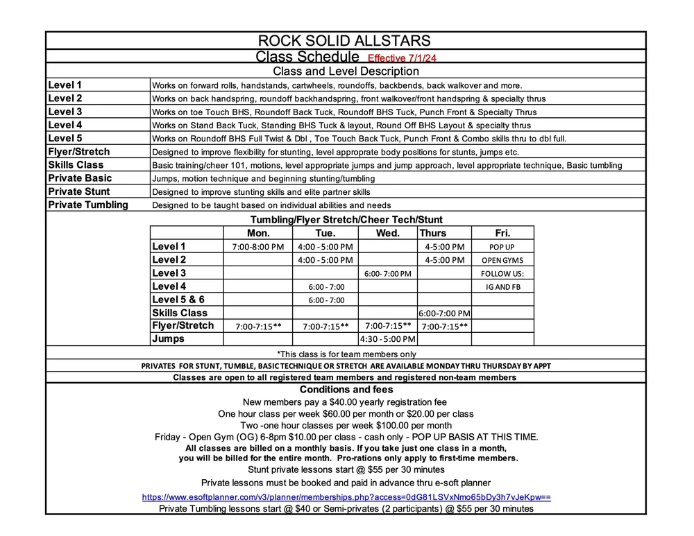 CLASSES — Rock Solid Allstars