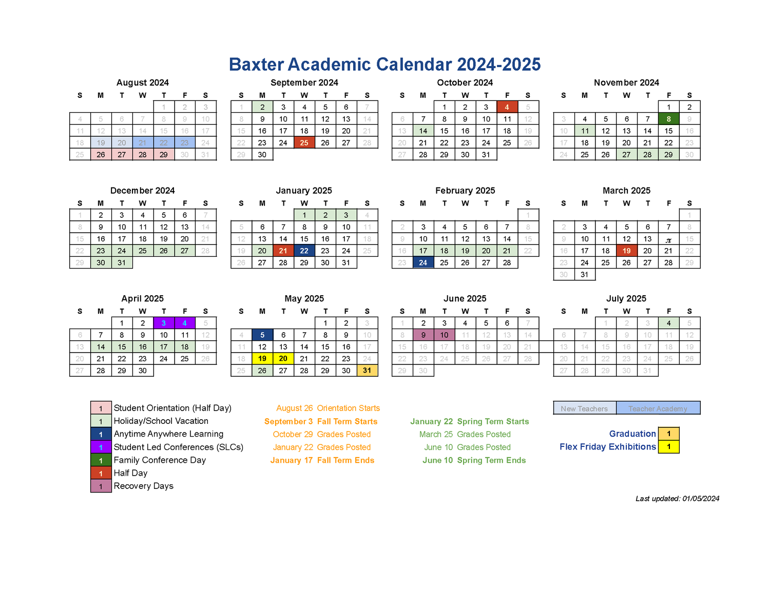 Academic Calendar — Baxter Academy for Technology and Science, Public ...