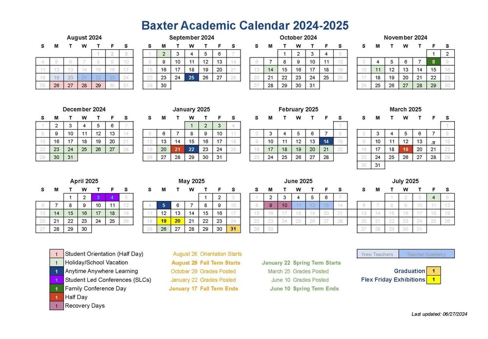 Academic Calendar — Baxter Academy for Technology and Science, Public ...