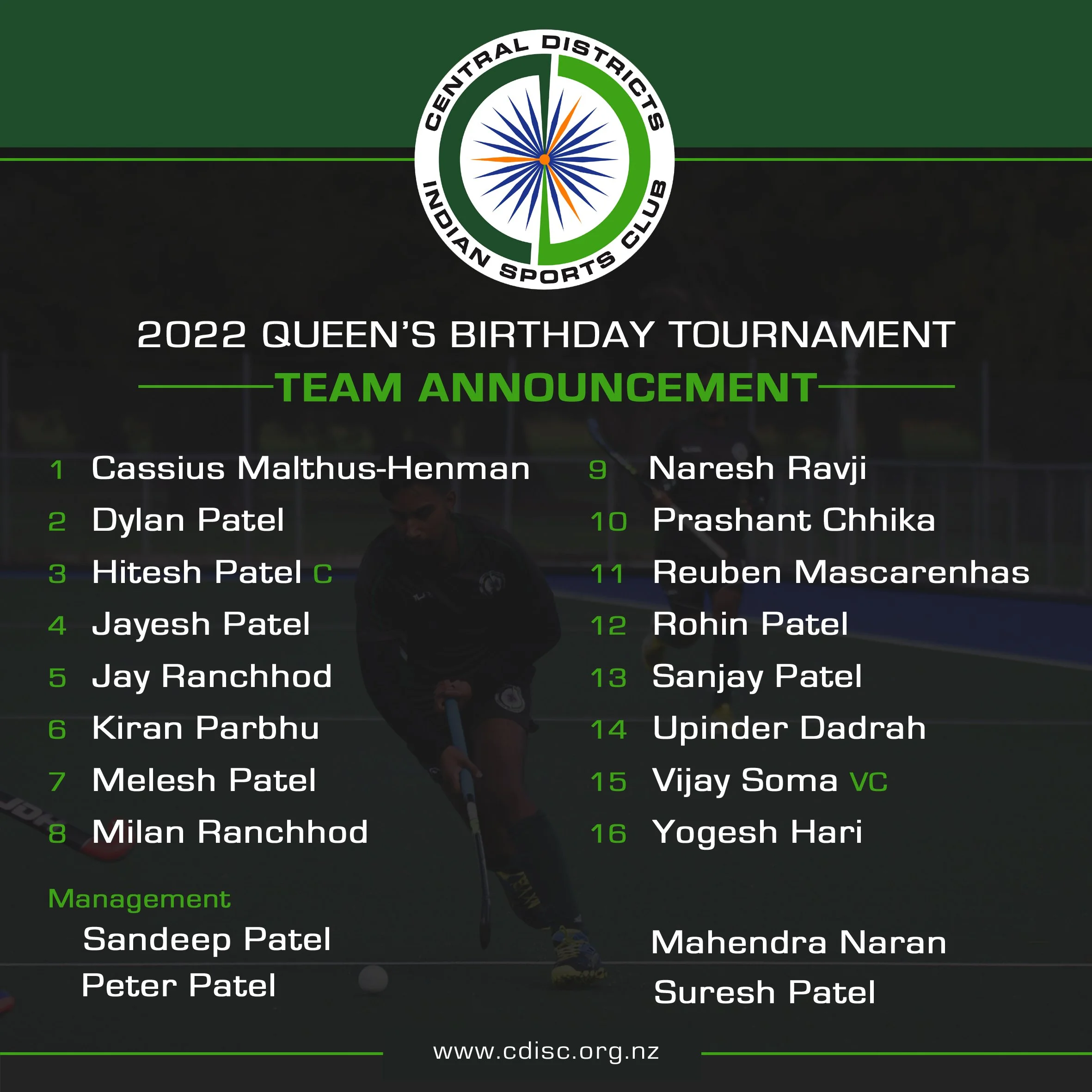 2022 QBT TEAM ANNOUNCEMENT + DRAW — Central Districts Indian Sports Club