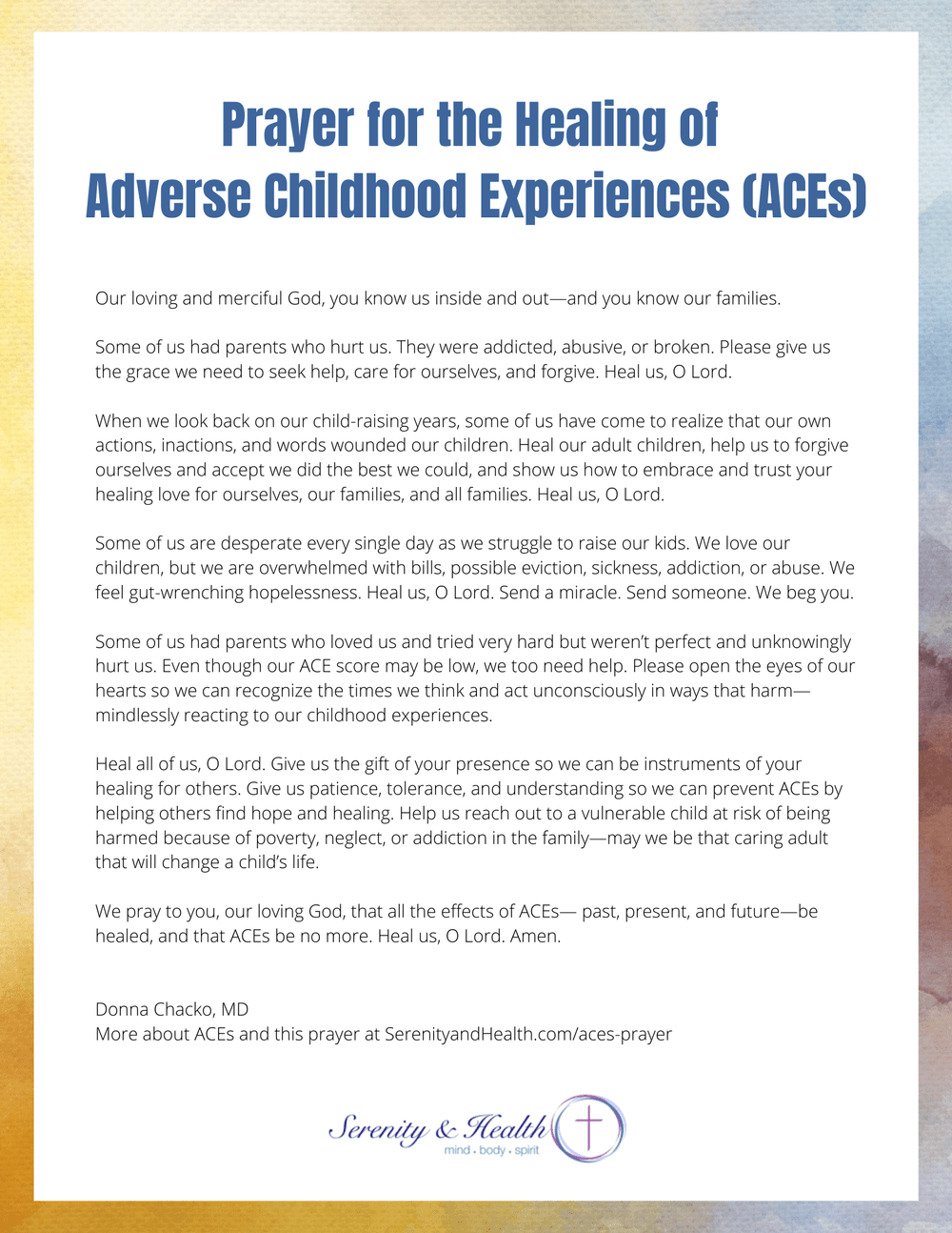 Prayer for Healing of ACEs — Serenity & Health