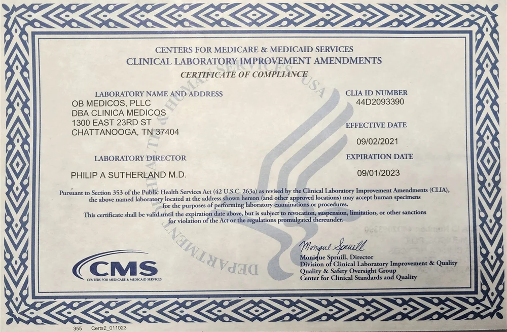 CLIA Certificates — Clinica Medicos