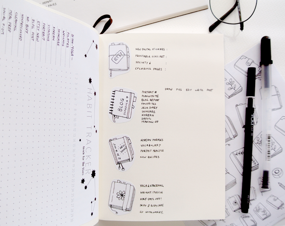 Bullet Journal: Monthly Progress & Minimalist Doodles — evydraws