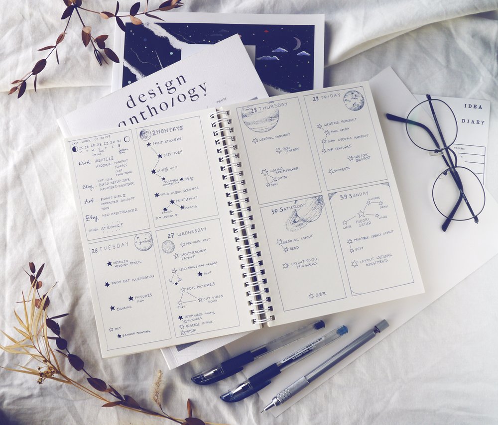 Layout Ideas for the Bullet Journal: Moon & Stars — Evelyne Park | Art