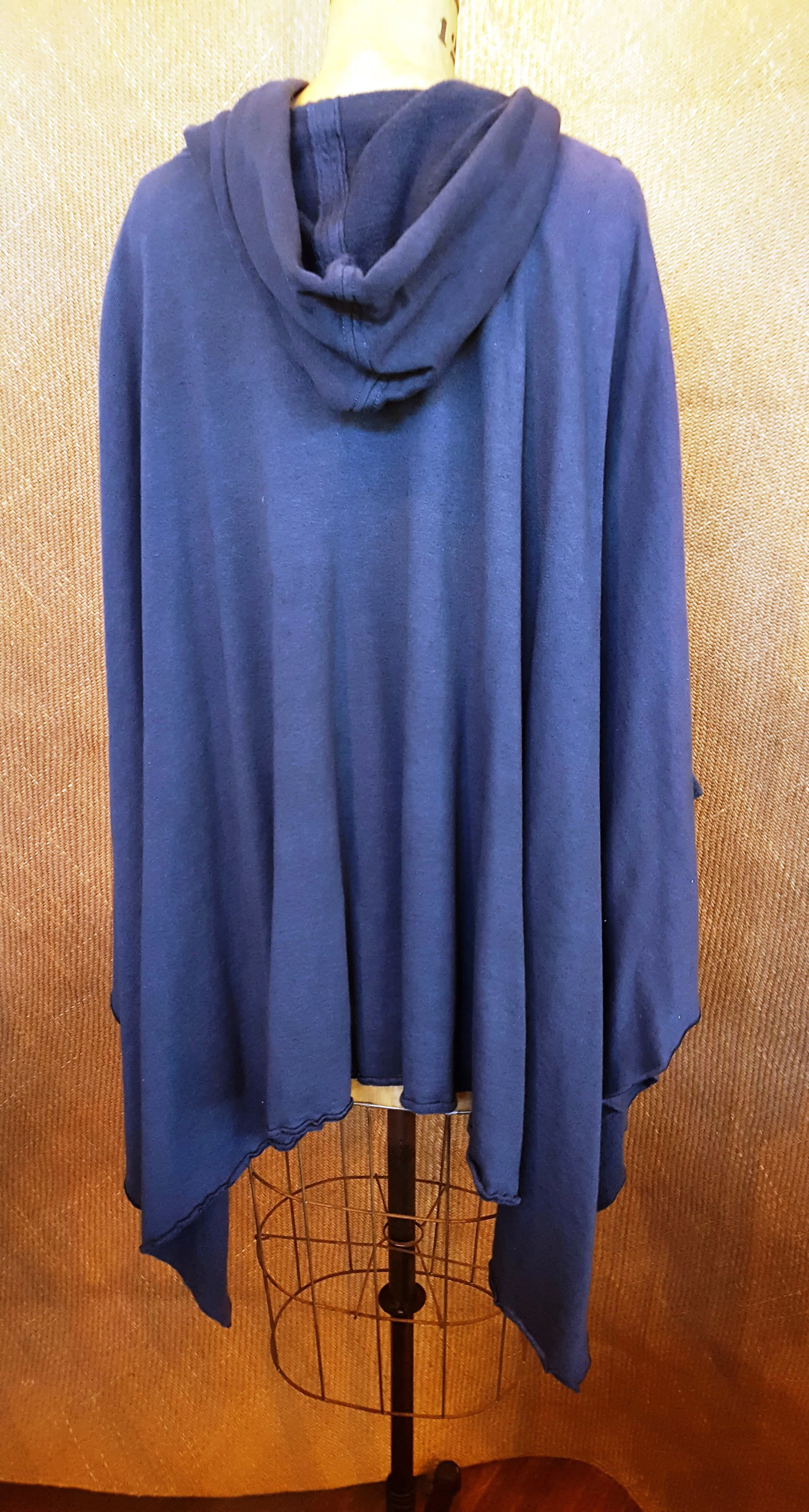 "Low Tide" - Dark blue fleece poncho w/zipper — Lazy Dog Designs