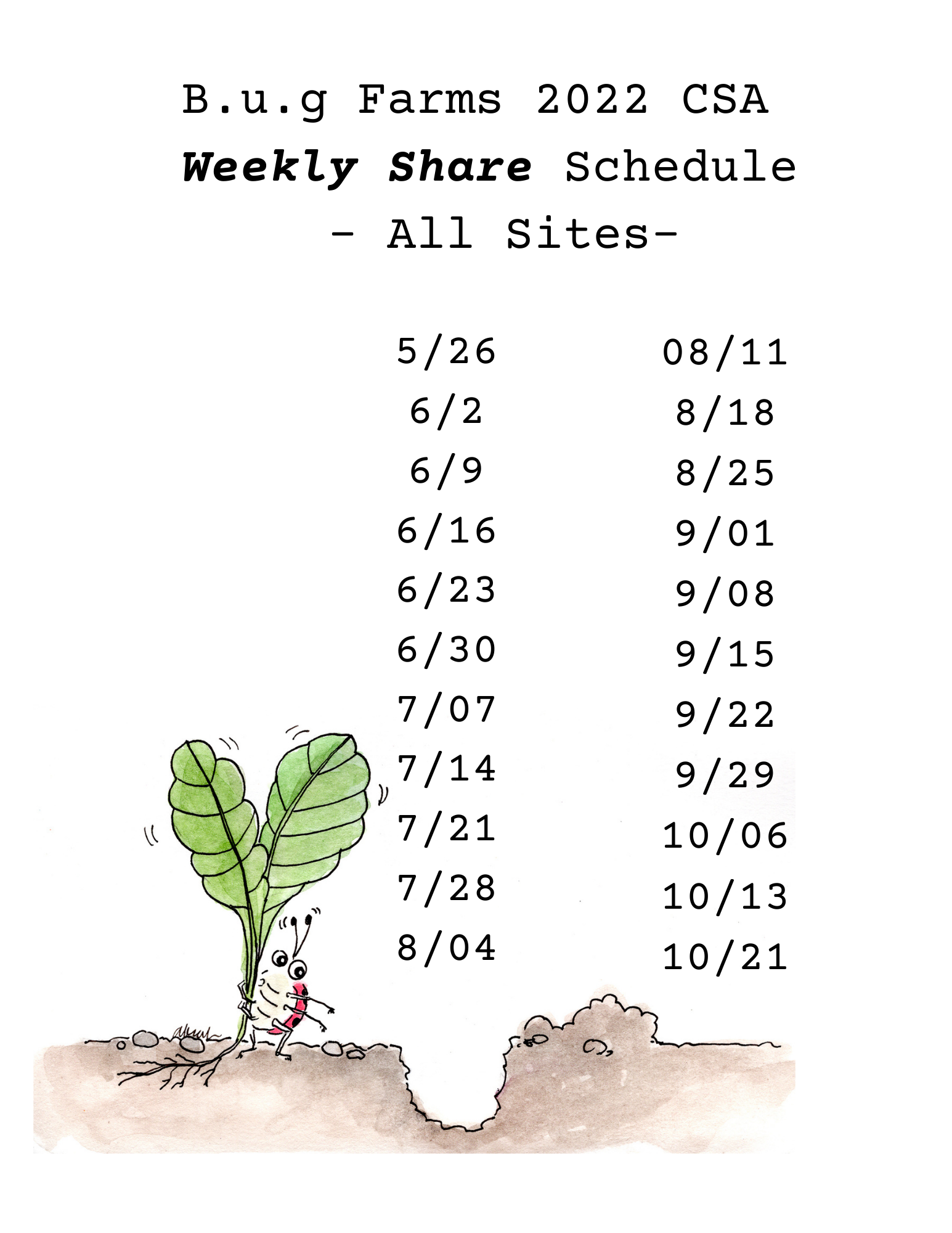 2022 CSA Schedules — Backyard Urban Garden Farms