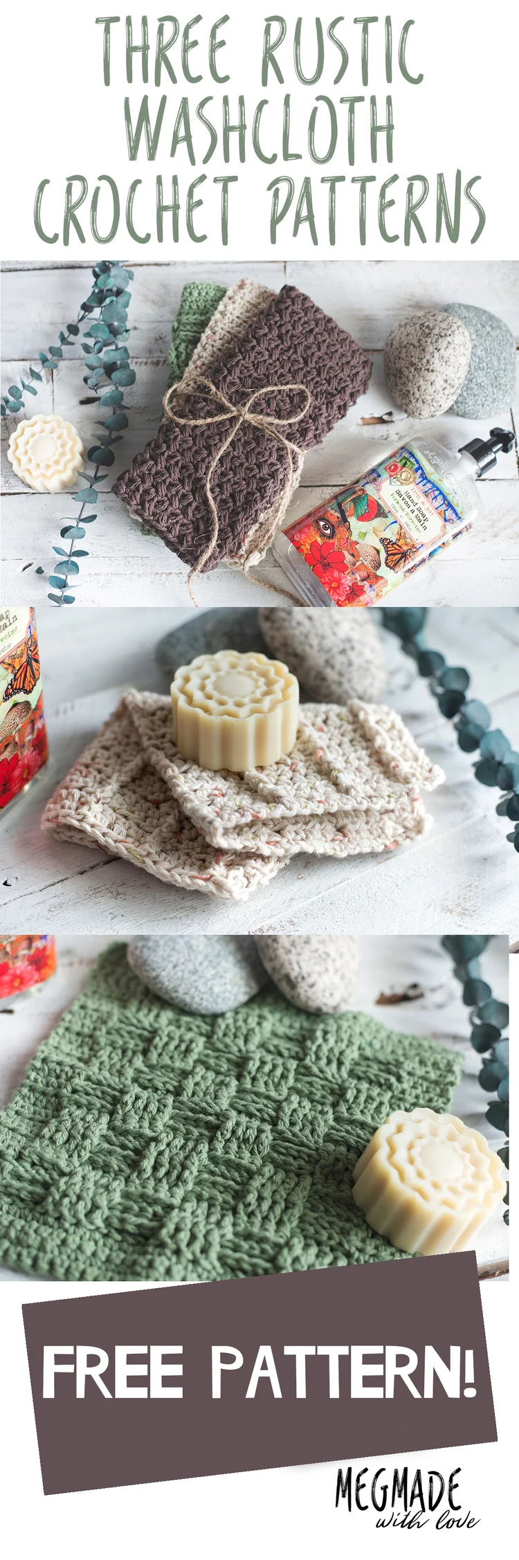 Three Rustic Washcloth Patterns — Megmade with Love