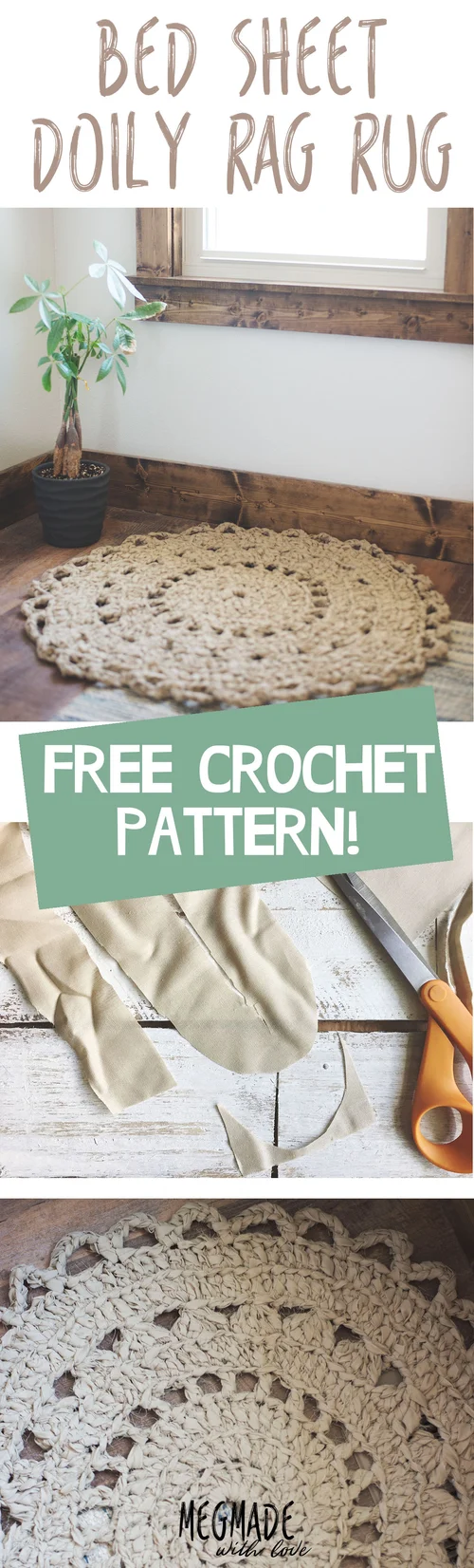 Crochet Pattern for a Doily Rag Rug Made from Bed Sheets — Megmade with ...