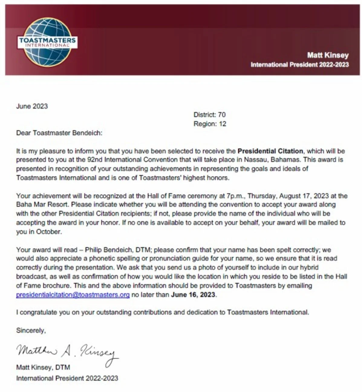District 70 Toastmasters