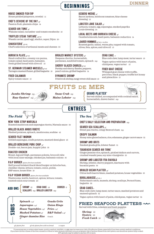 Dinner Menu — River & Post
