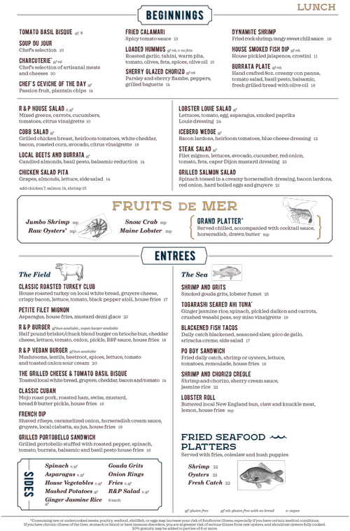 Lunch Menu — River & Post