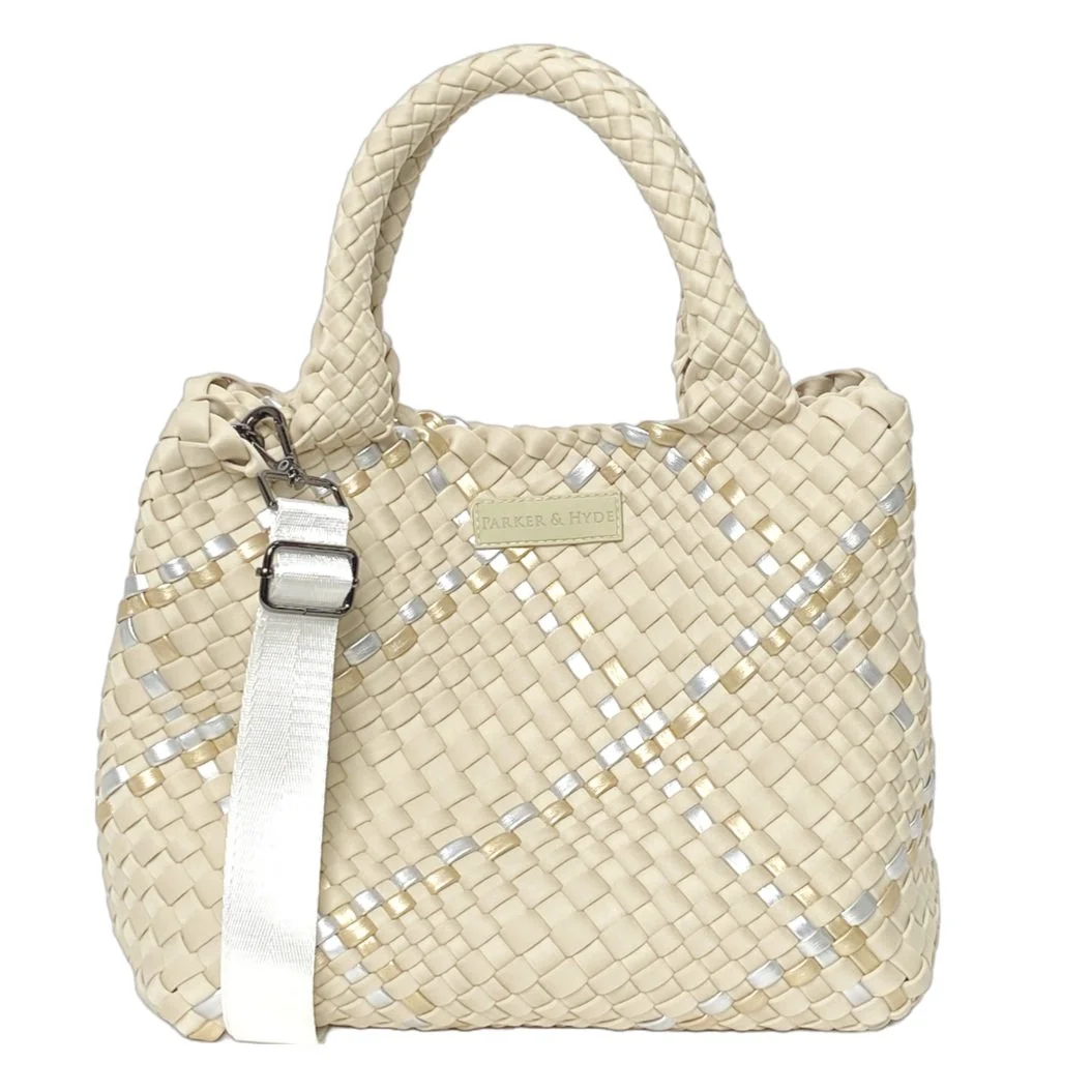 Classic Woven Tote in Beige Metallic — Parker & Hyde