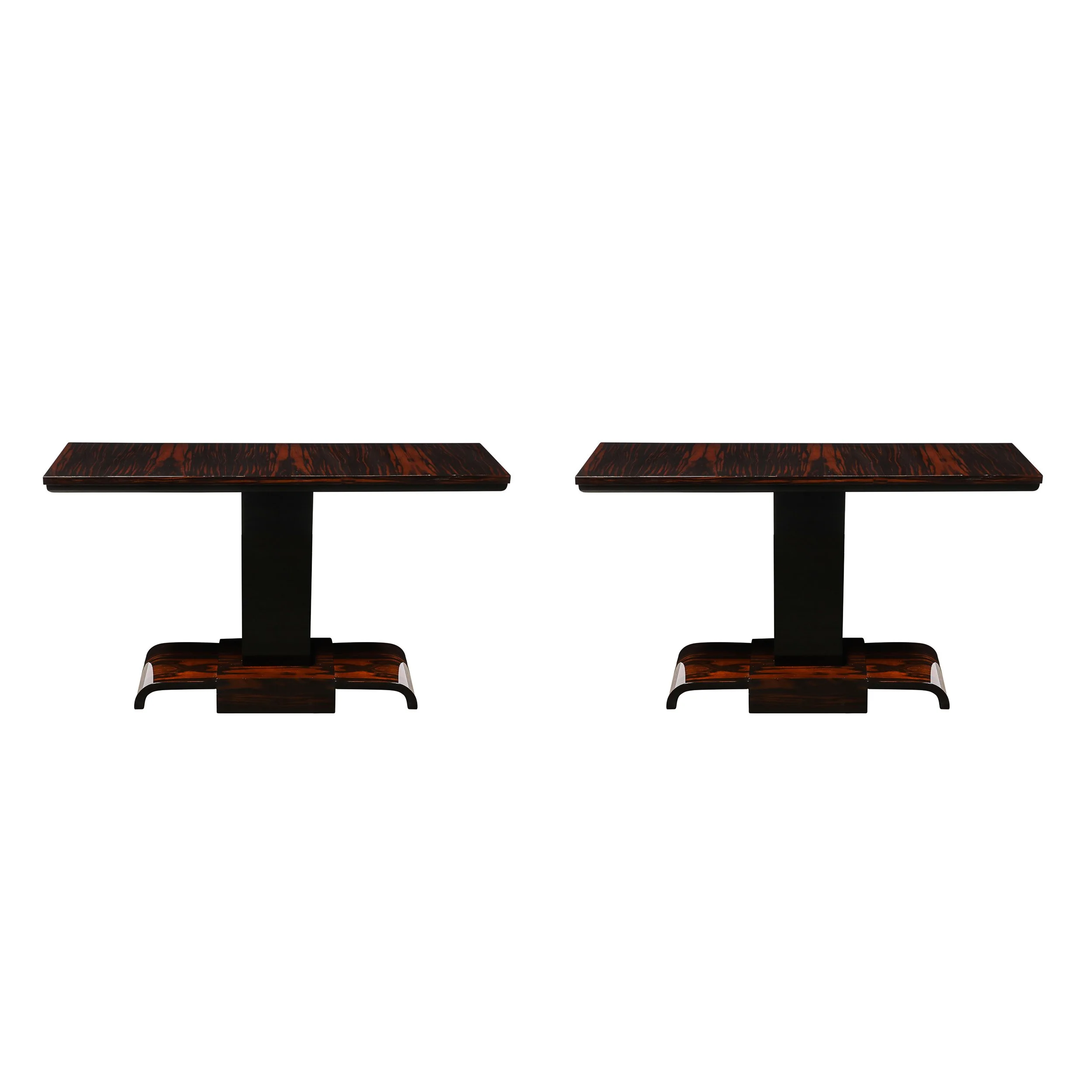 Pair of Art Deco Streamline Zebra Wood Console Tables W/ Black Lacquer ...
