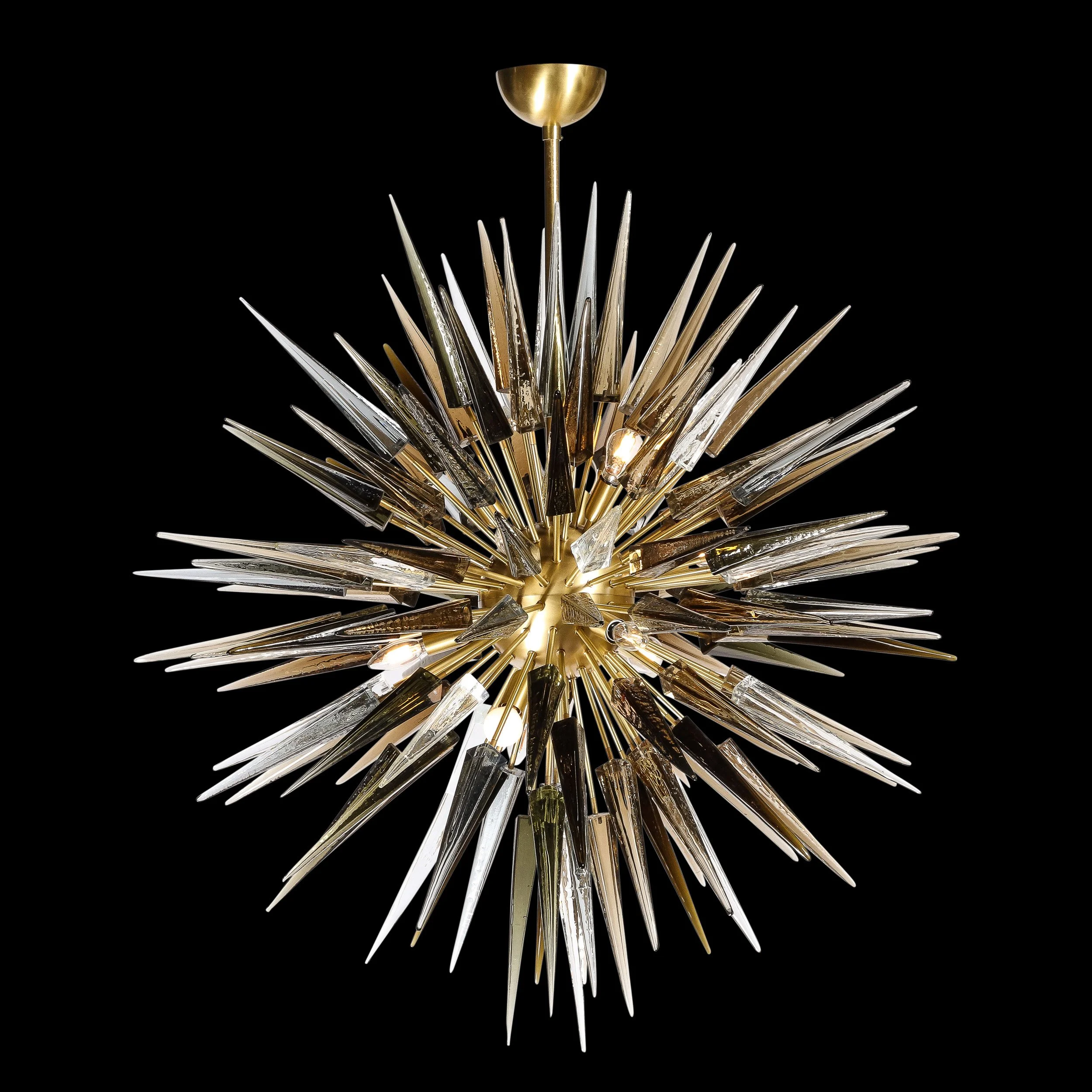 Modernist Brass Starburst Chandelier w/ Clear, Smoked & Graphite Glass ...