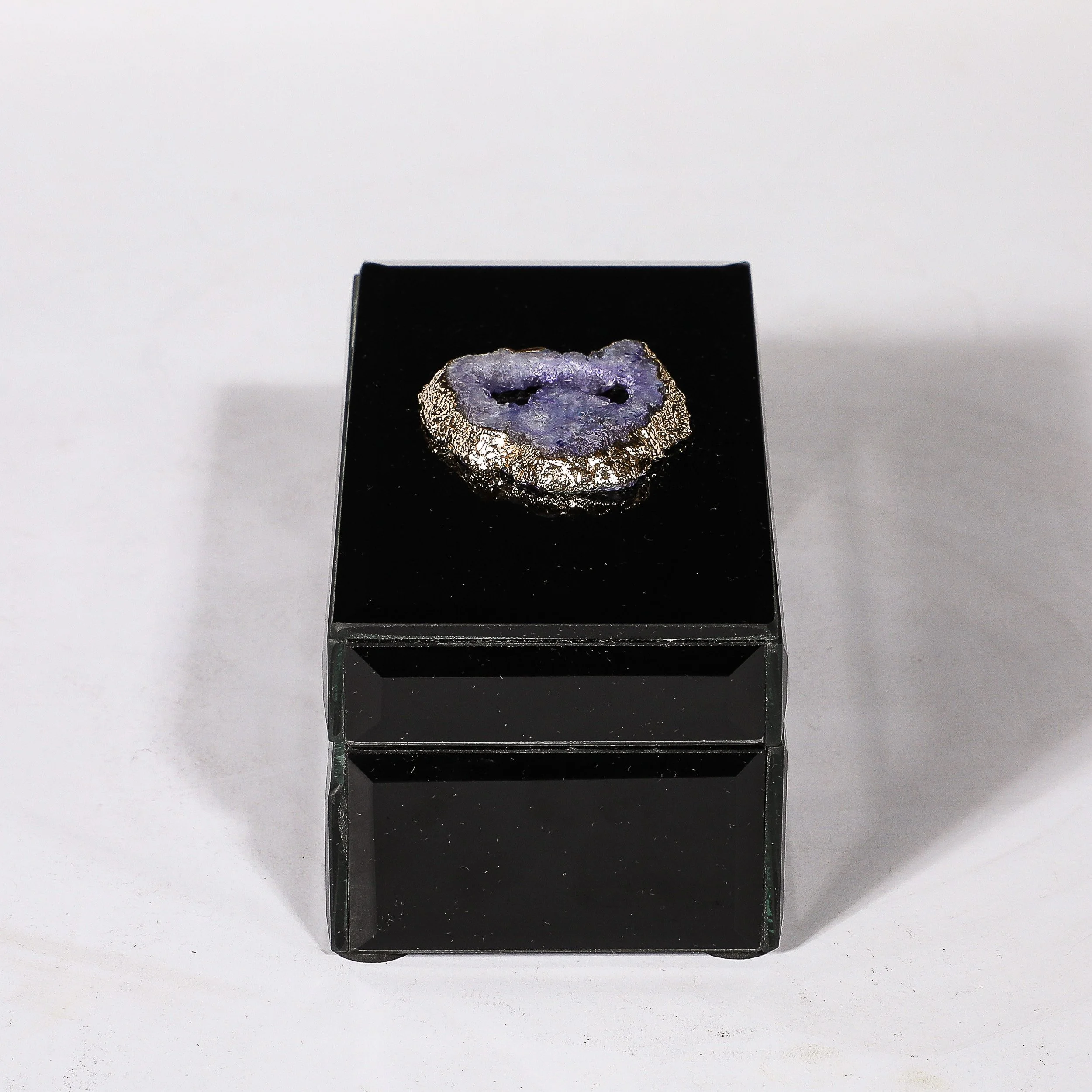 Modernist Black Mirror Box w/ Beveled & Sliced Gilt Geode Detailing ...