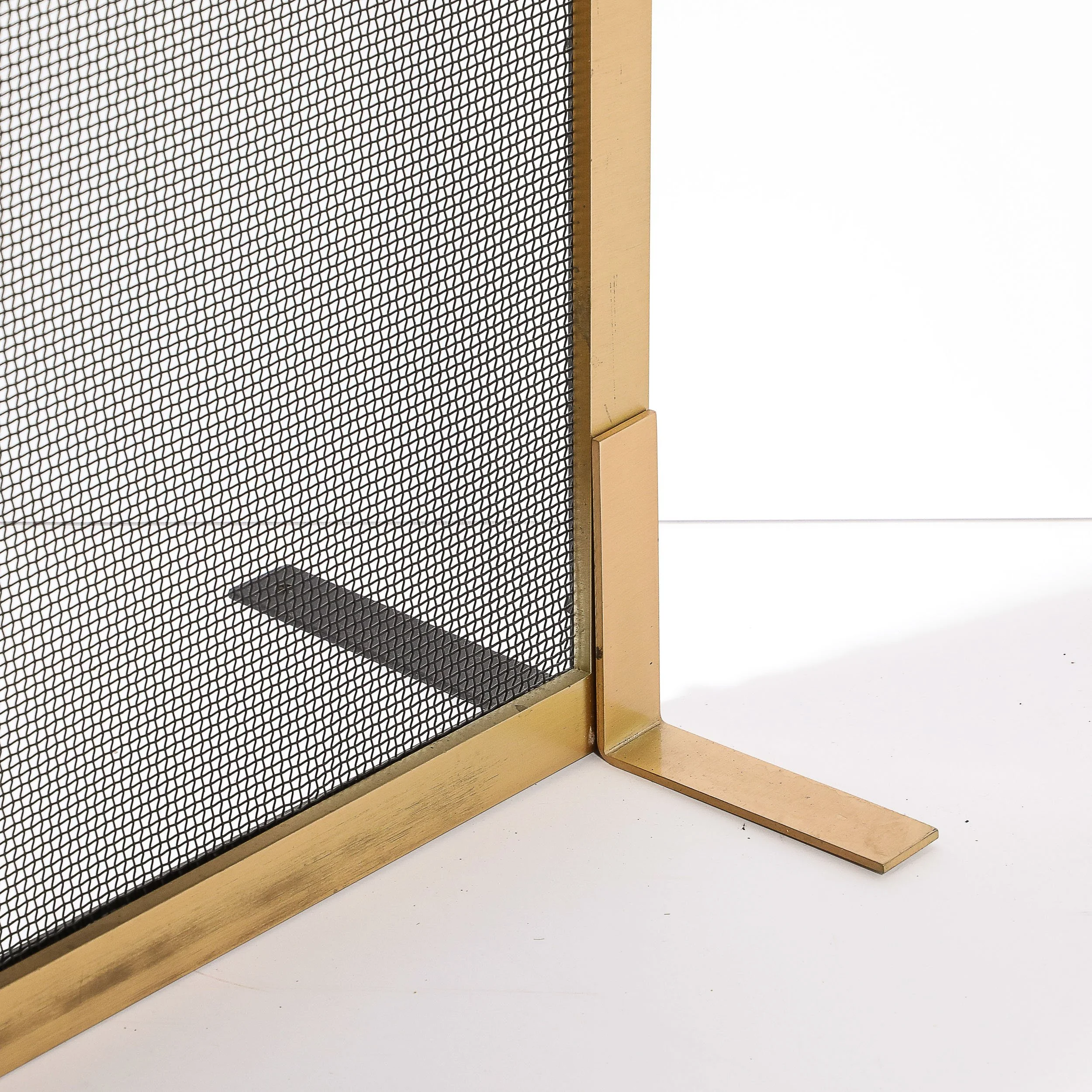 Modernist Custom Fire Screen in Brushed Brass w/ Iron Mesh Grill — High ...
