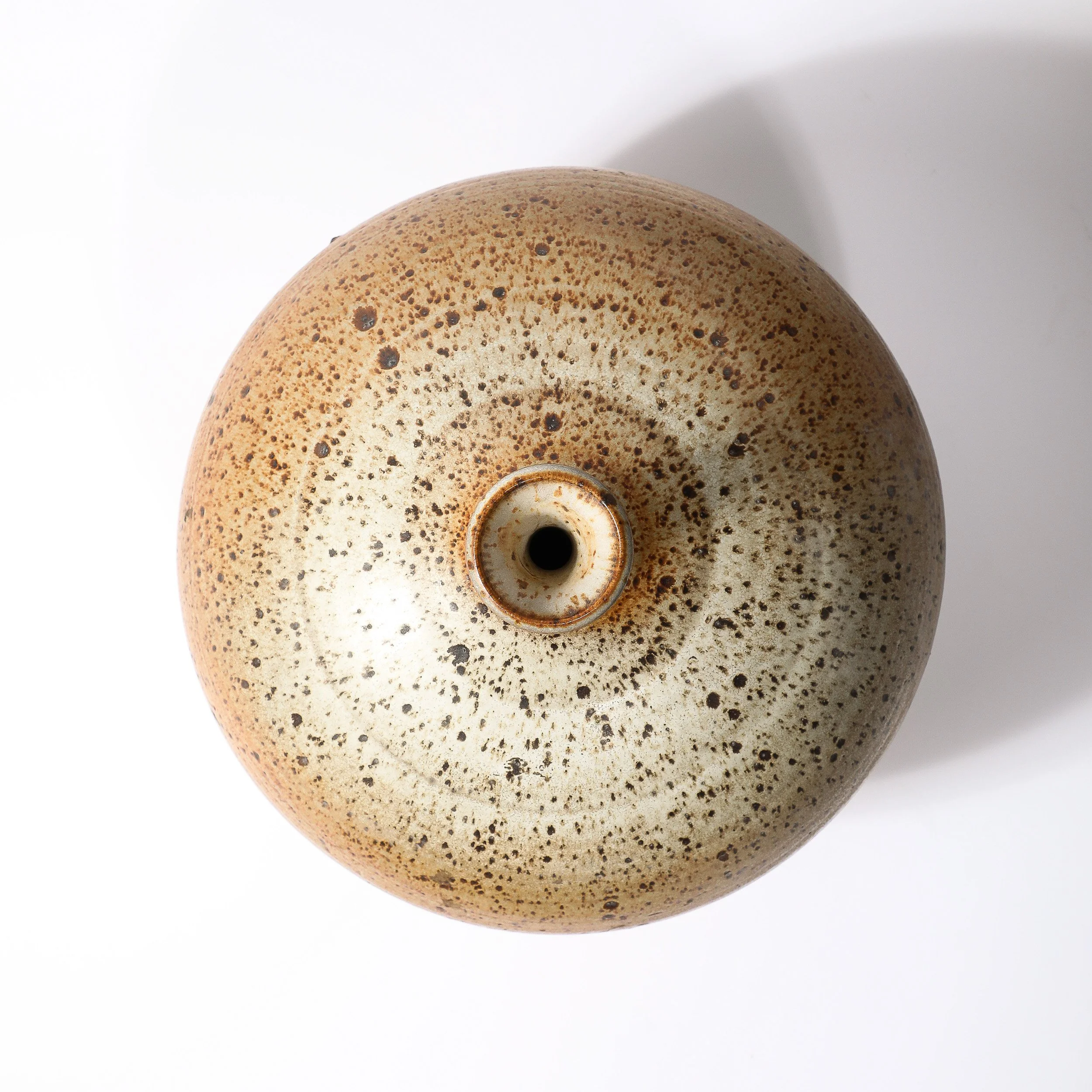Mid-Century Modernist Round Speckled Earth Tone Ceramic Vase w/ Tapered ...