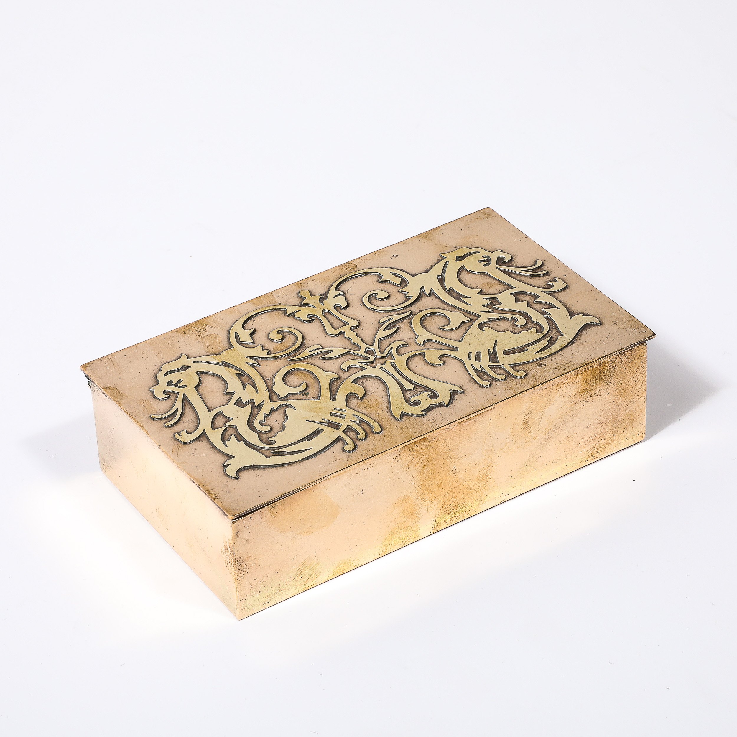 Arts & Crafts Movement Bronze & Brass Box W/ Heraldic Details By Silver ...