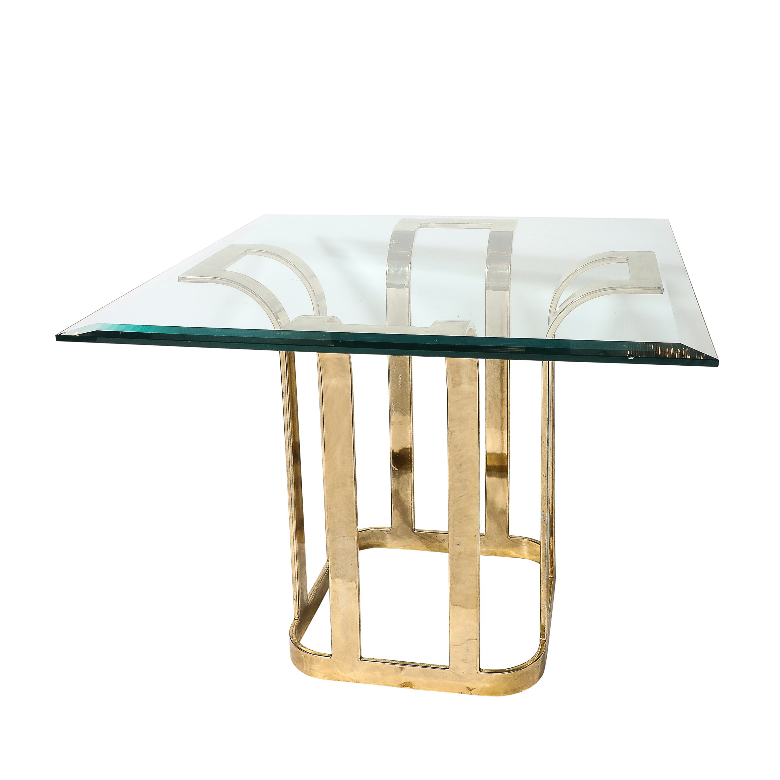 Mid-Century Modernist Stylized Tulip Form Banded Brass Dining Table w ...