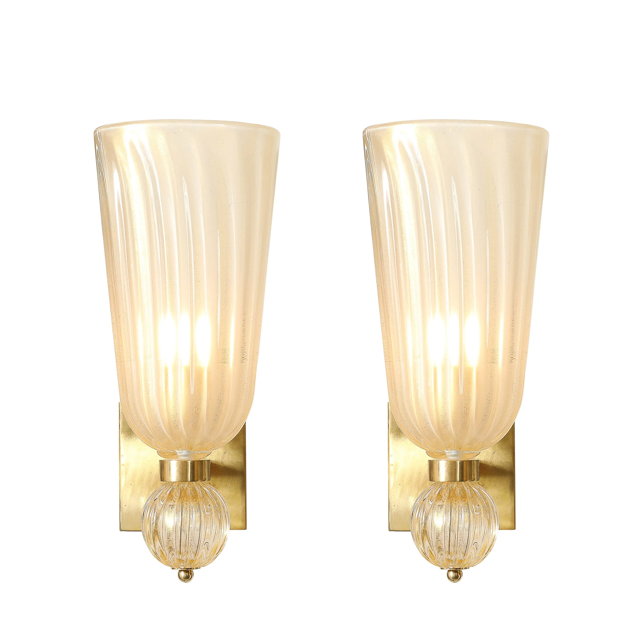 Modernist Hand-Blown Murano Glass Sconces with Murines & 24K Gold ...