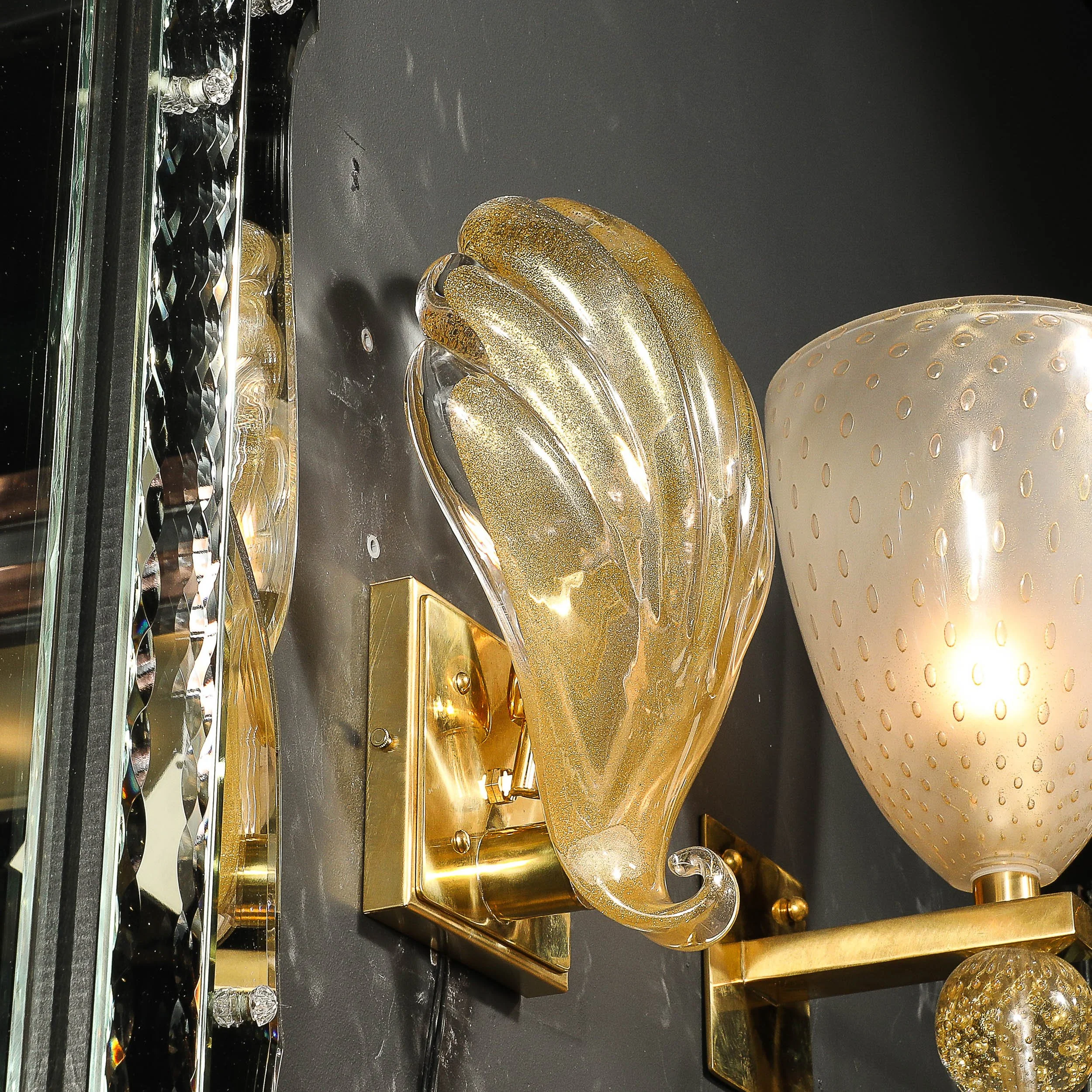 Modernist Hand-blown Murano Glass Shell Form Sconces W/ 24 Karat Gold ...
