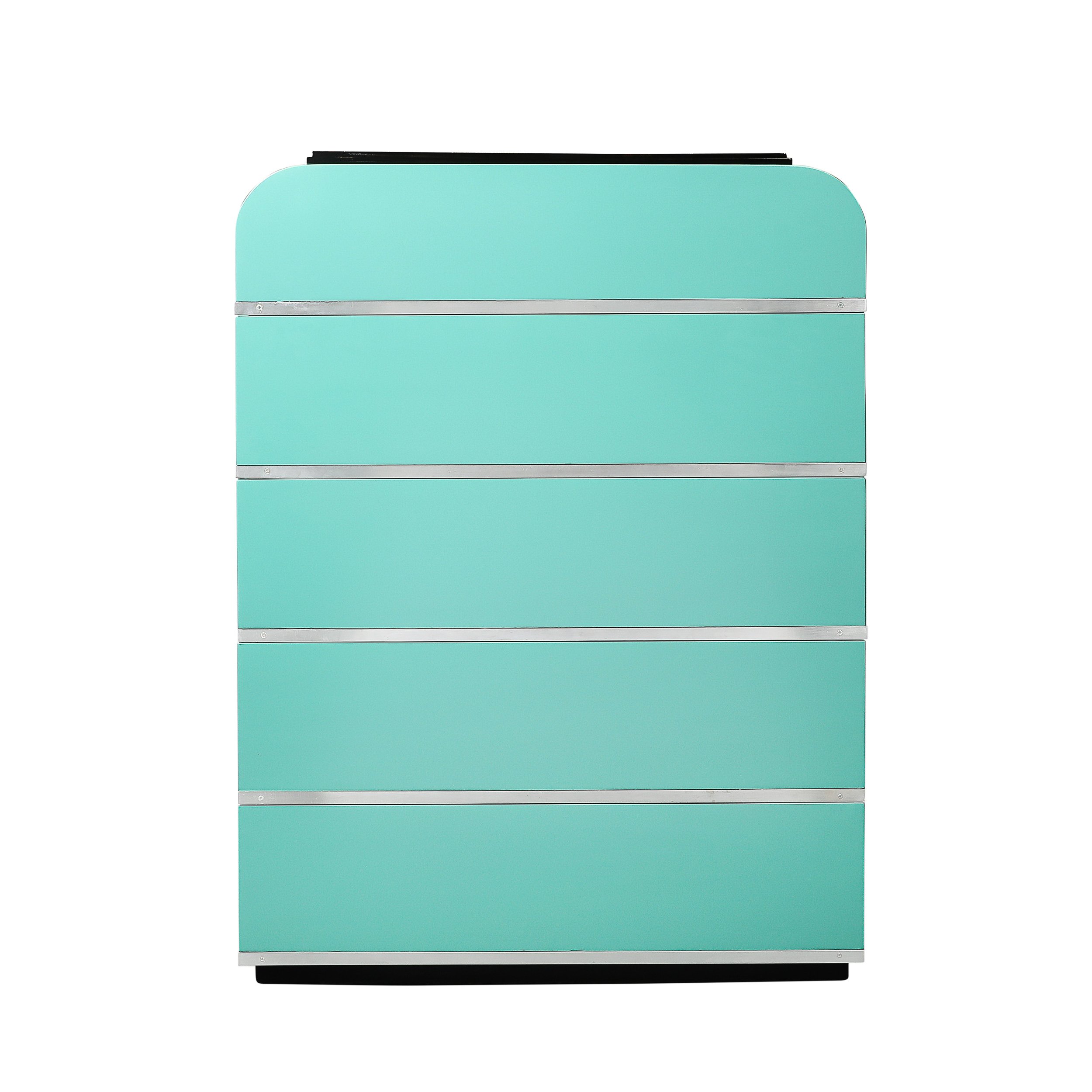 Art Deco Robin's Egg Blue Lacquer & Brushed Aluminum High Chest by ...